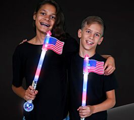 Red, white, and blue patriotic flag wand with flashing lights