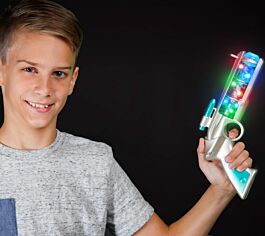Light up toy Barrel Gun with spinning LED lights and sound