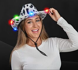 Light-Up Cow Print Cowboy Hat with LED Brim - Flashing, Blinking ...